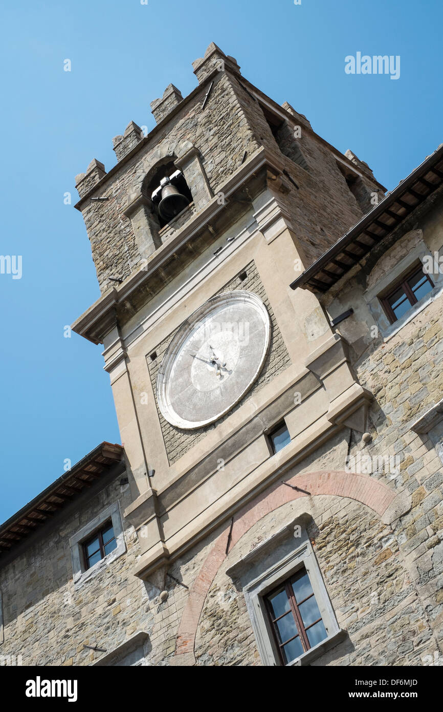 Clock face tower and bell on town hall in Cortona Tuscany Italy with ...