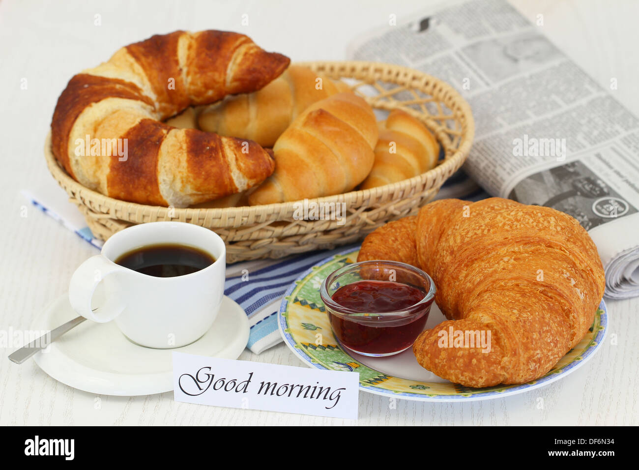 Good morning card with continental breakfast Stock Photo - Alamy