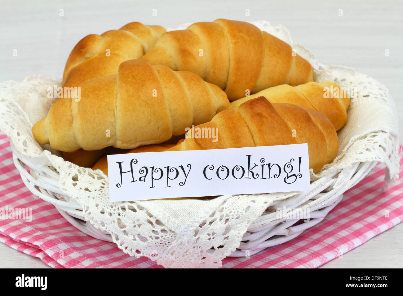 Happy cooking card with basket full of butter croissants Stock Photo ...