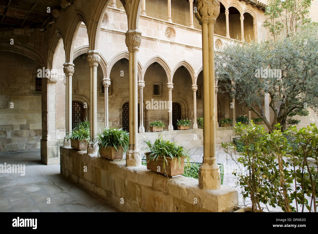 Old Gothic cloister (15th century) of Montserrat benedictine monastery ...