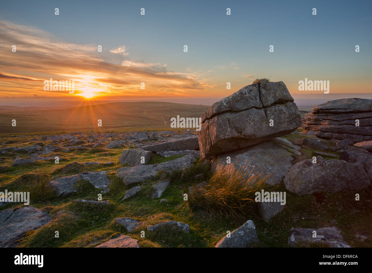 Stunning golden sunset from Rowtor Dartmoor National Park Devon Uk ...