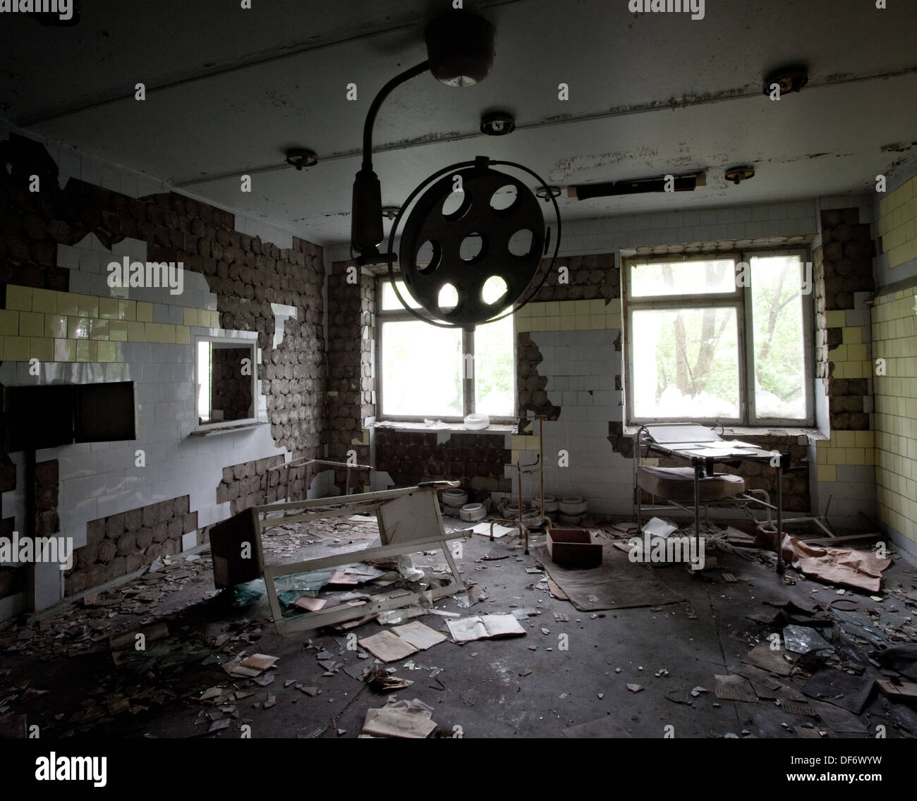 Spooky operating theatre in the hospital in the ghost town of Pripyat ...