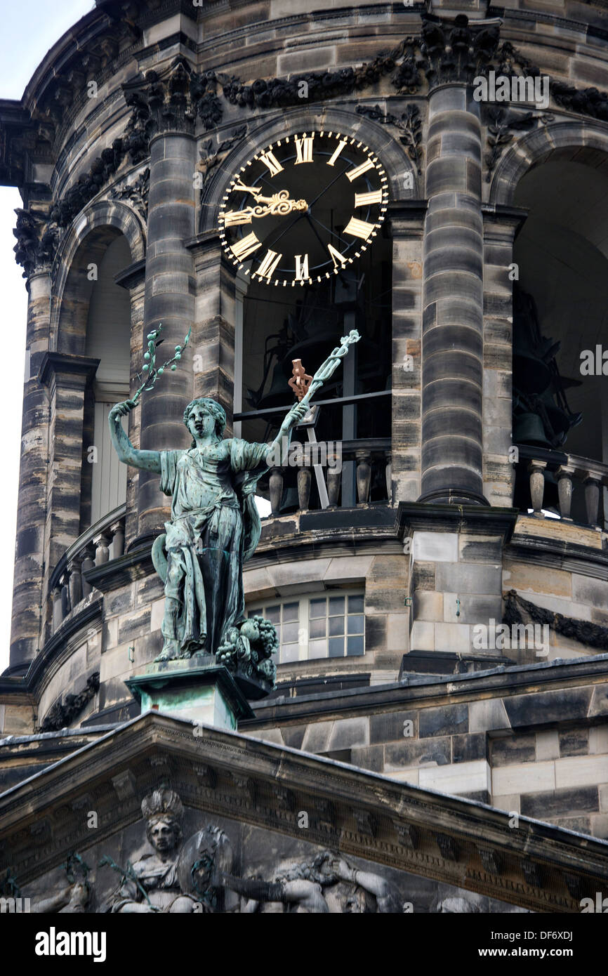 Clock on the Royal Palace Dam Square in Amsterdam Stock Photo - Alamy