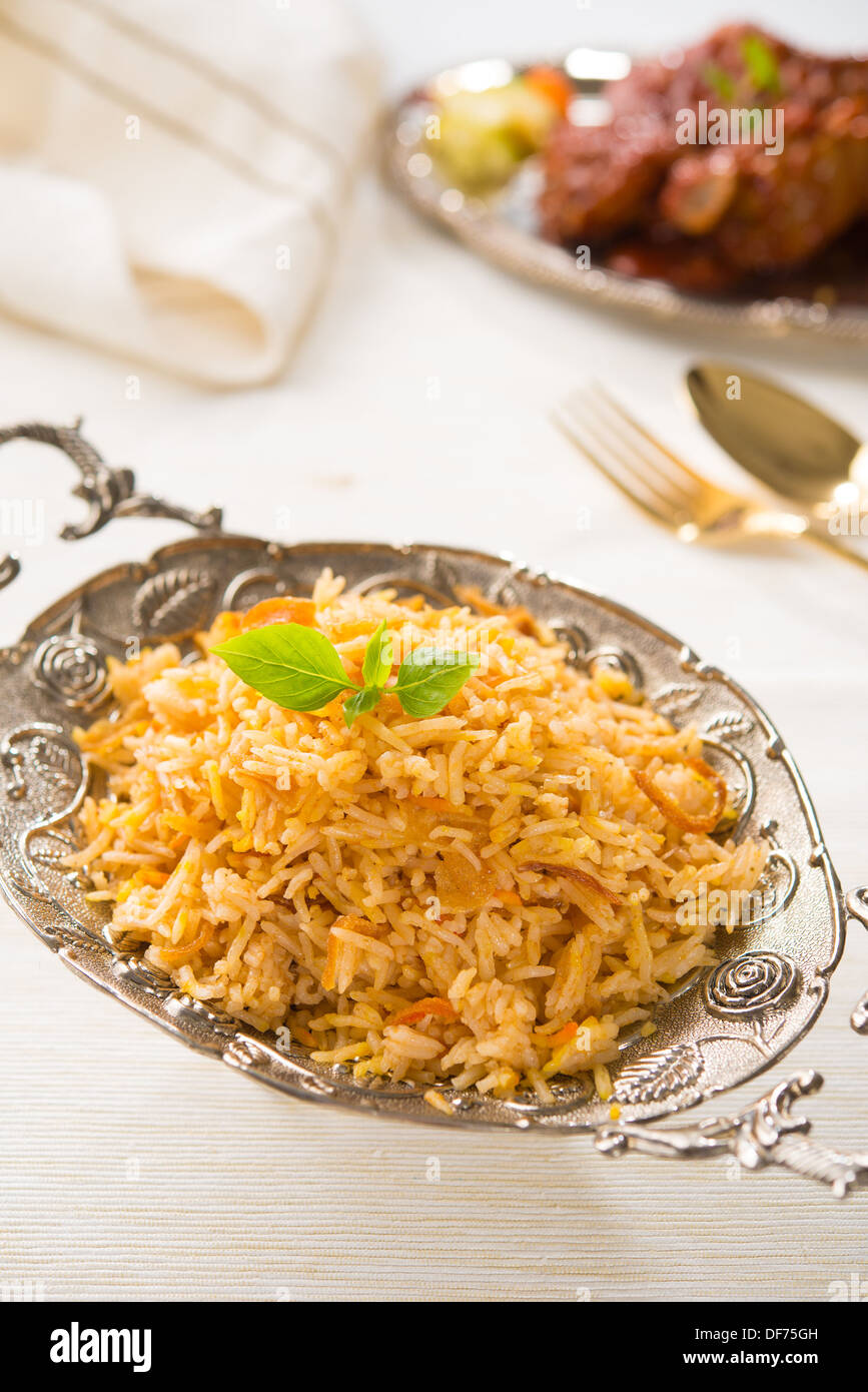 Indian biryani rice and curry with backgrounds Stock Photo - Alamy