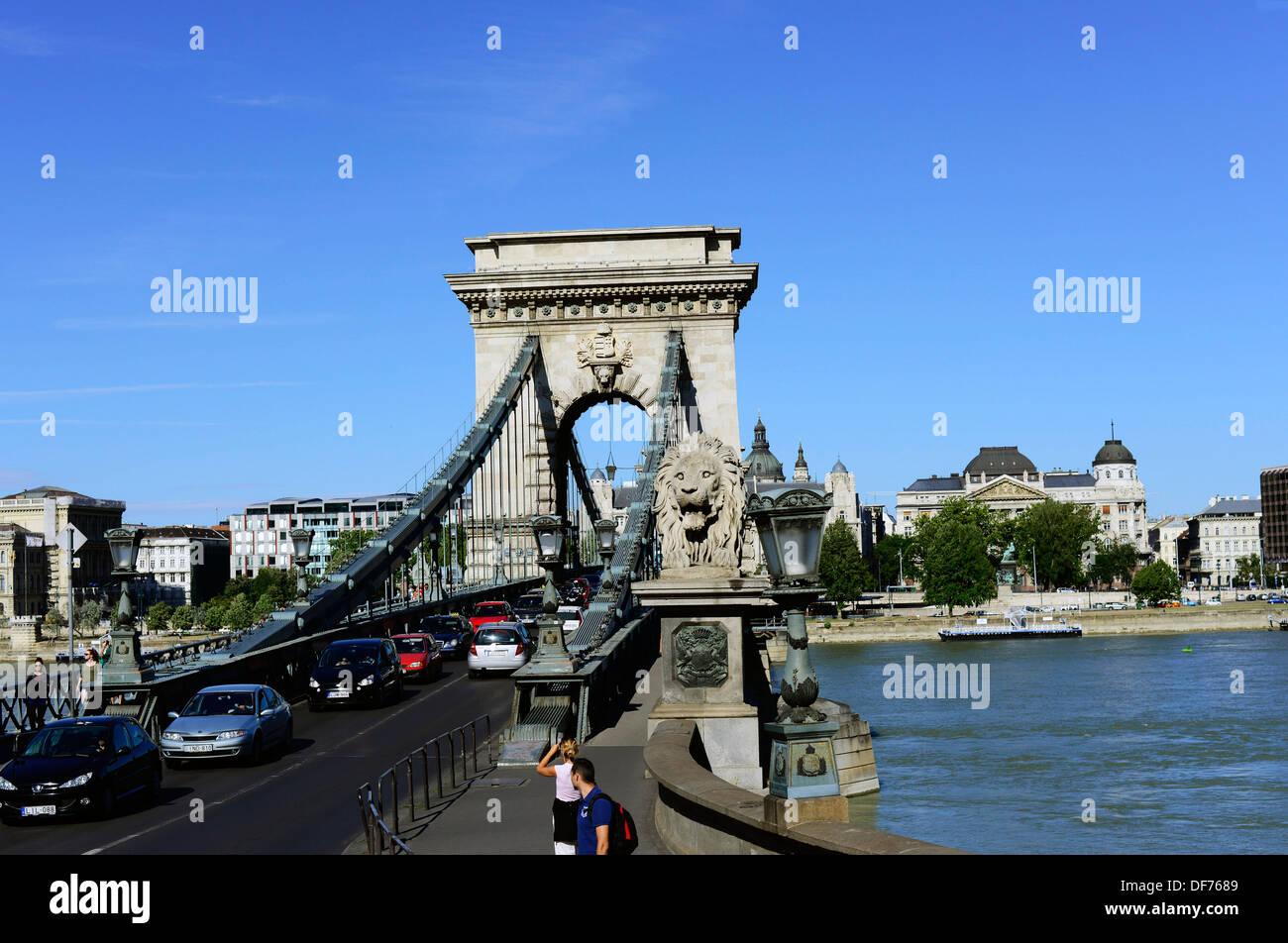 The Széchenyi Chain Bridge over the Danube river in Budapest Stock ...