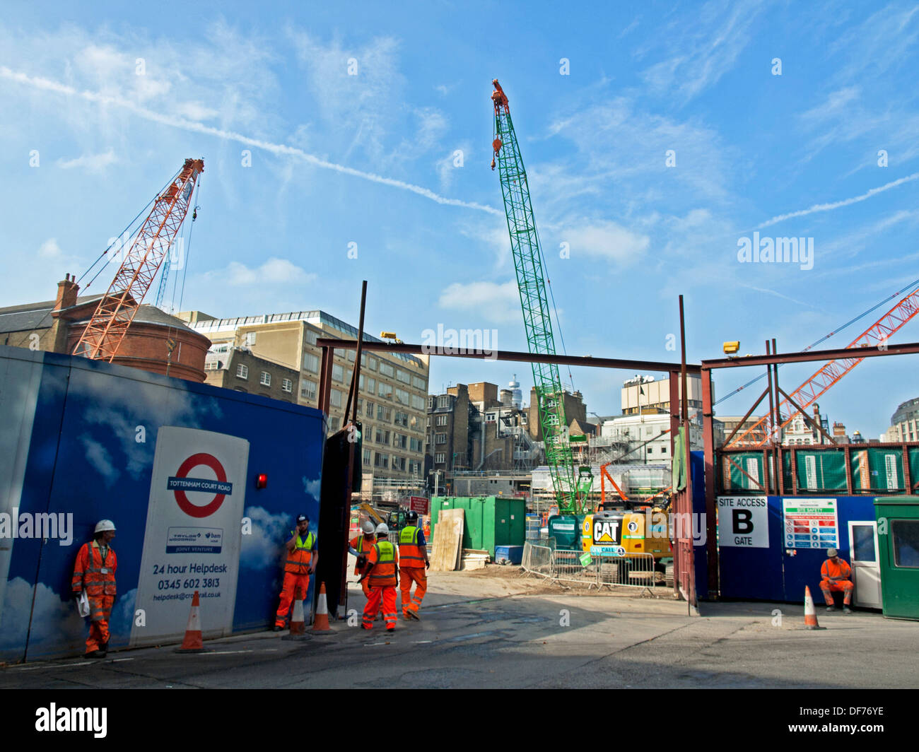 Workmen at Crossrail construction site, Tottenham Court Road, St Giles ...
