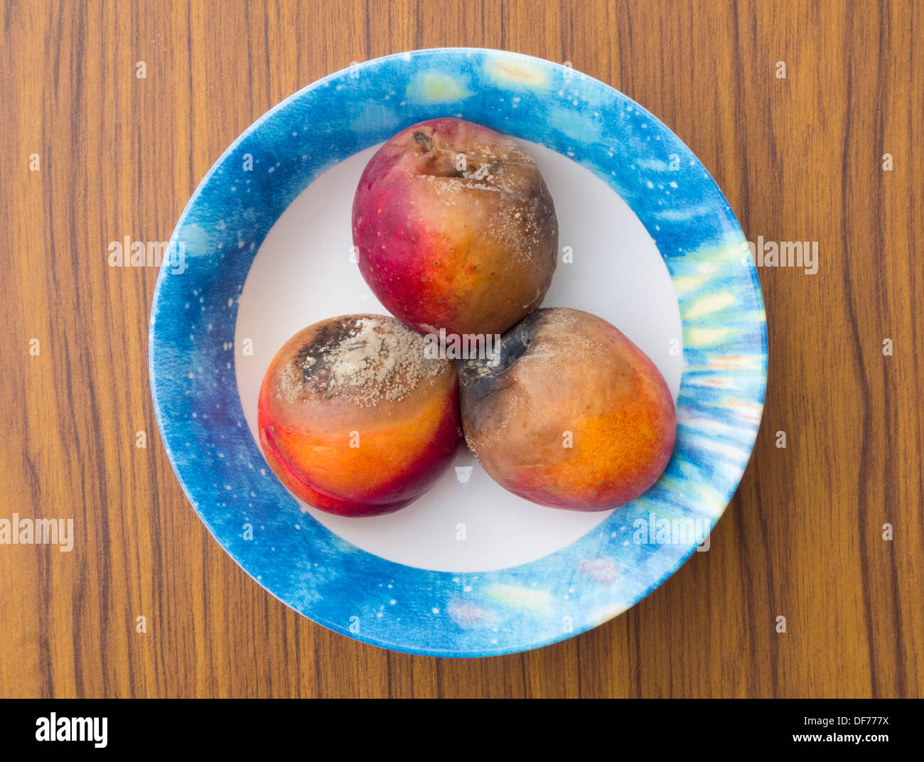 Three mouldy Nectarines in bowl Stock Photo - Alamy