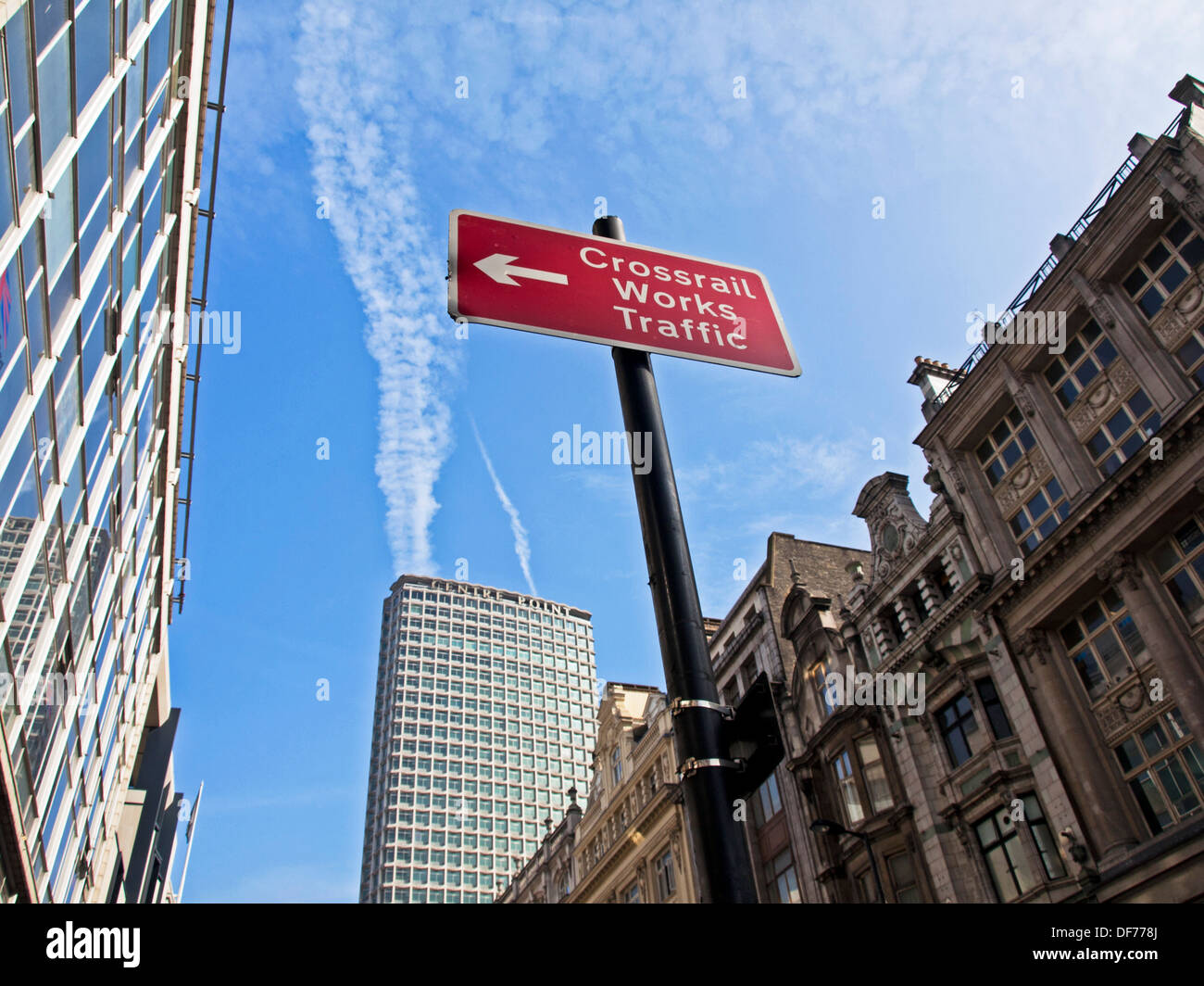 Crossrail works sign on Oxford Street showing Centre Point in ...