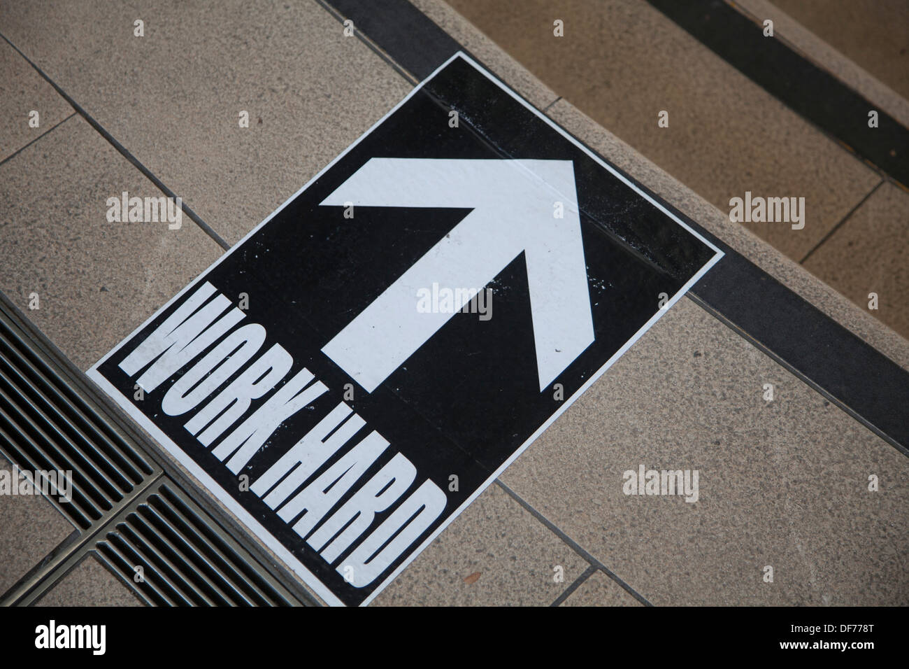sign Work Hard stair arrow black print inspiration inspire example ...