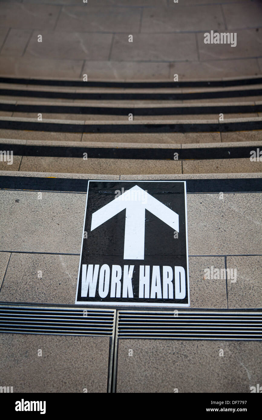 sign Work Hard stair arrow black print inspiration inspire example ...