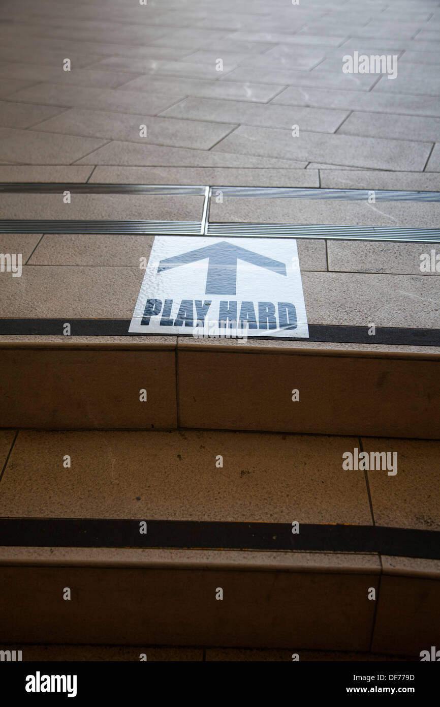 sign Play Hard stair arrow black print inspiration inspire example ...