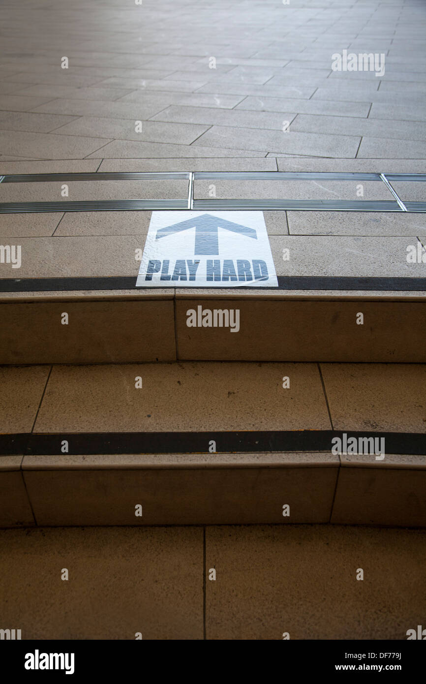 sign Play Hard stair arrow black print inspiration inspire example ...