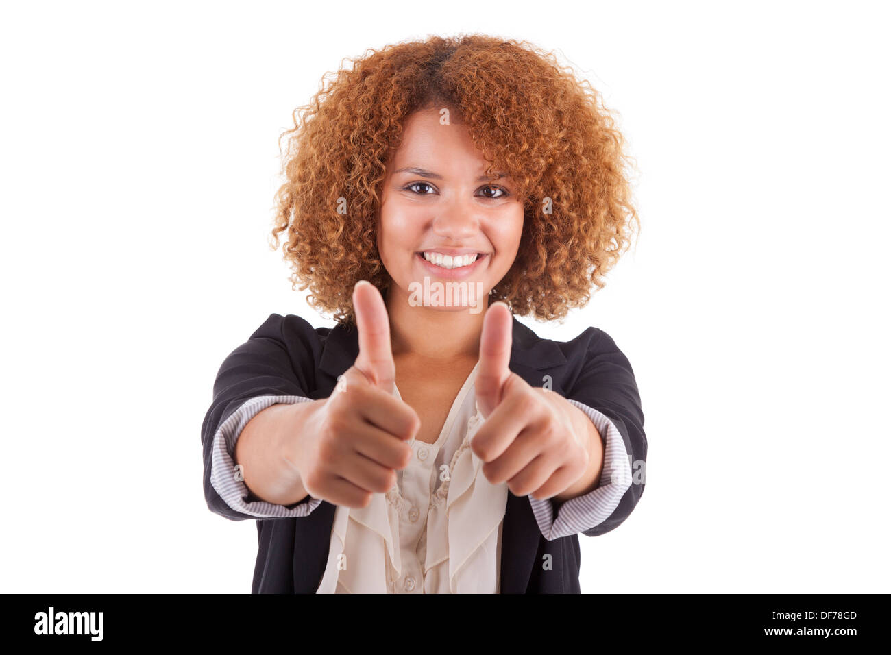 Portrait of a young african american business woman thumbs up, isolated ... Portrait of a young african american business woman thumbs up, isolated ...