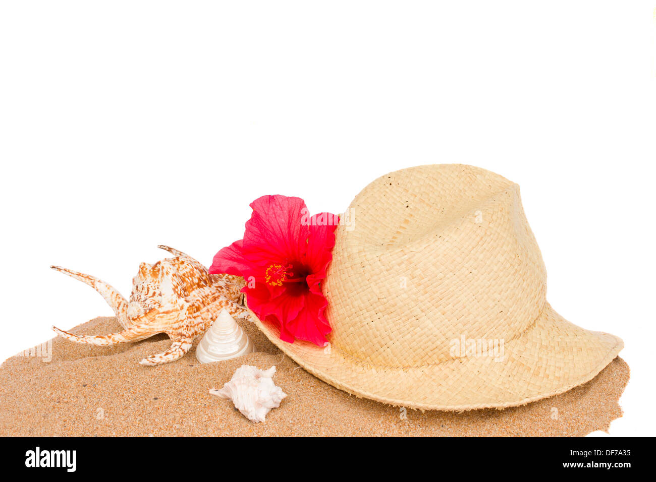 Hat beach sand summer white flower red hi-res stock photography and ...