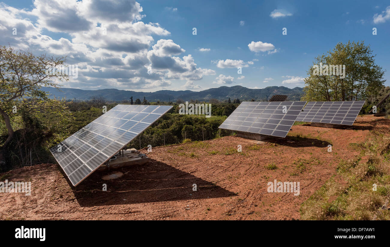 Solar power panels in a rural countryside in Greece Stock Photo - Alamy