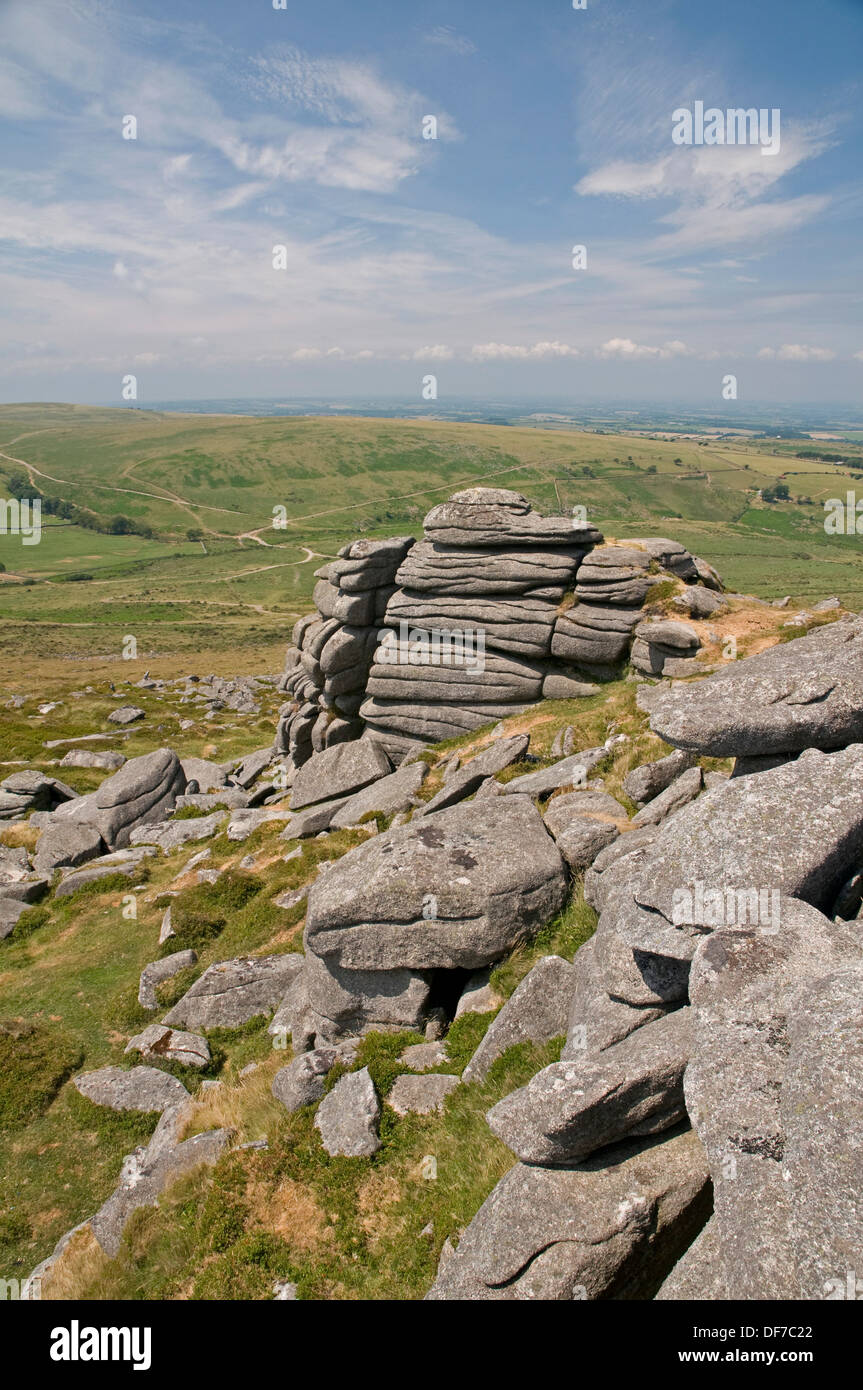 Attractive landscape on Belstone Tor, Dartmoor, looking north Stock ...