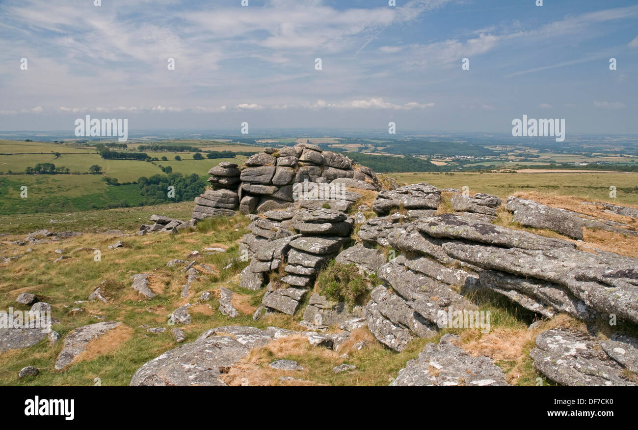 Attractive landscape on Belstone Tor, Dartmoor, looking northwest Stock ...
