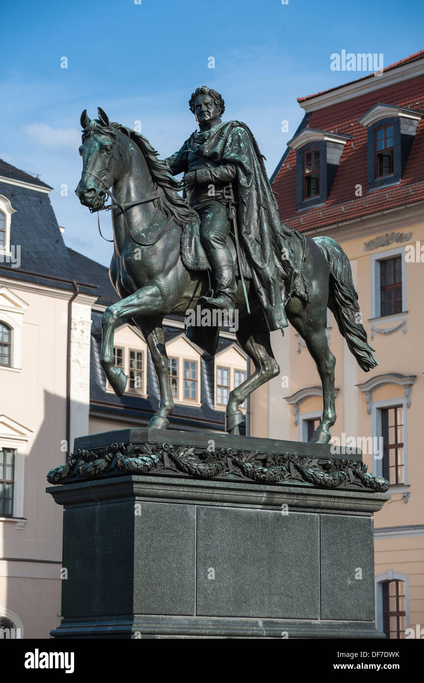 Monument to Duke Carl August, bronze equestrian statue on a pedestal ...