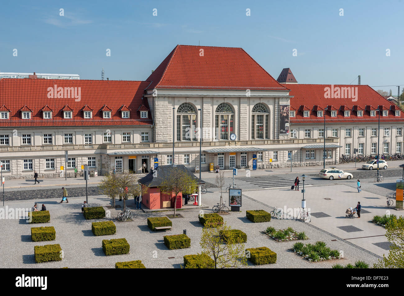 Station building with forecourt, Weimar, Thuringia, Germany Stock Photo ...