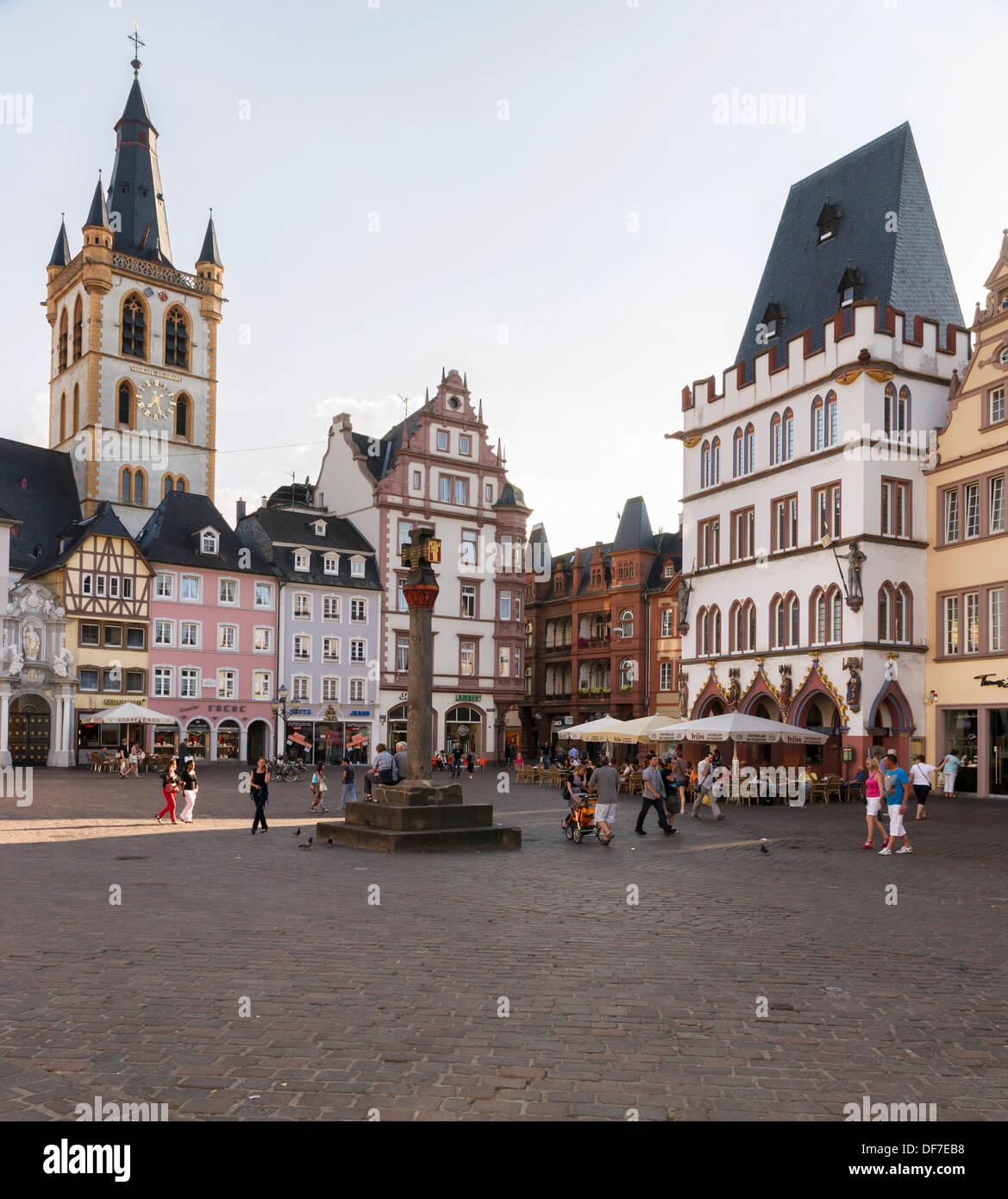 Hauptmarkt main square with the St. Gangolf's church, Trier, Rhineland ...