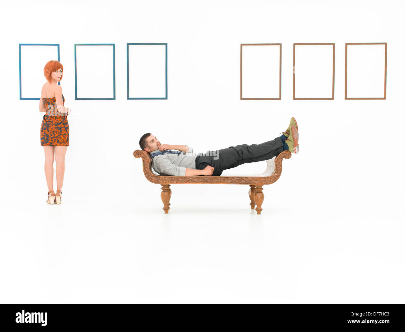 Woman thinking man in background Cut Out Stock Images & Pictures - Alamy