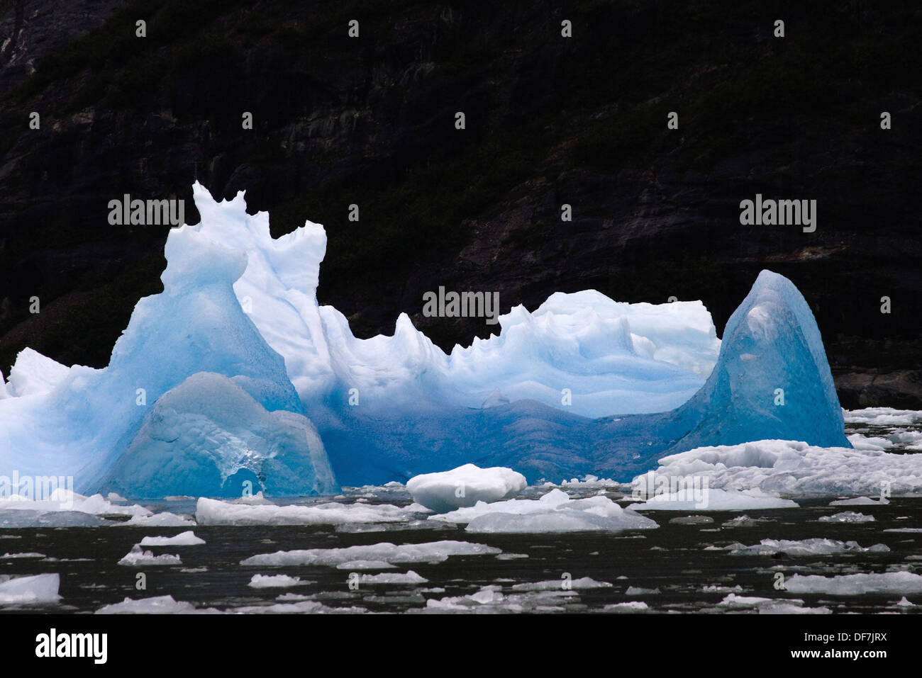 Icebergs drift down Tracy Arm after calving from North Sawyer Glacier. Alaska, USA Stock Photo ...
