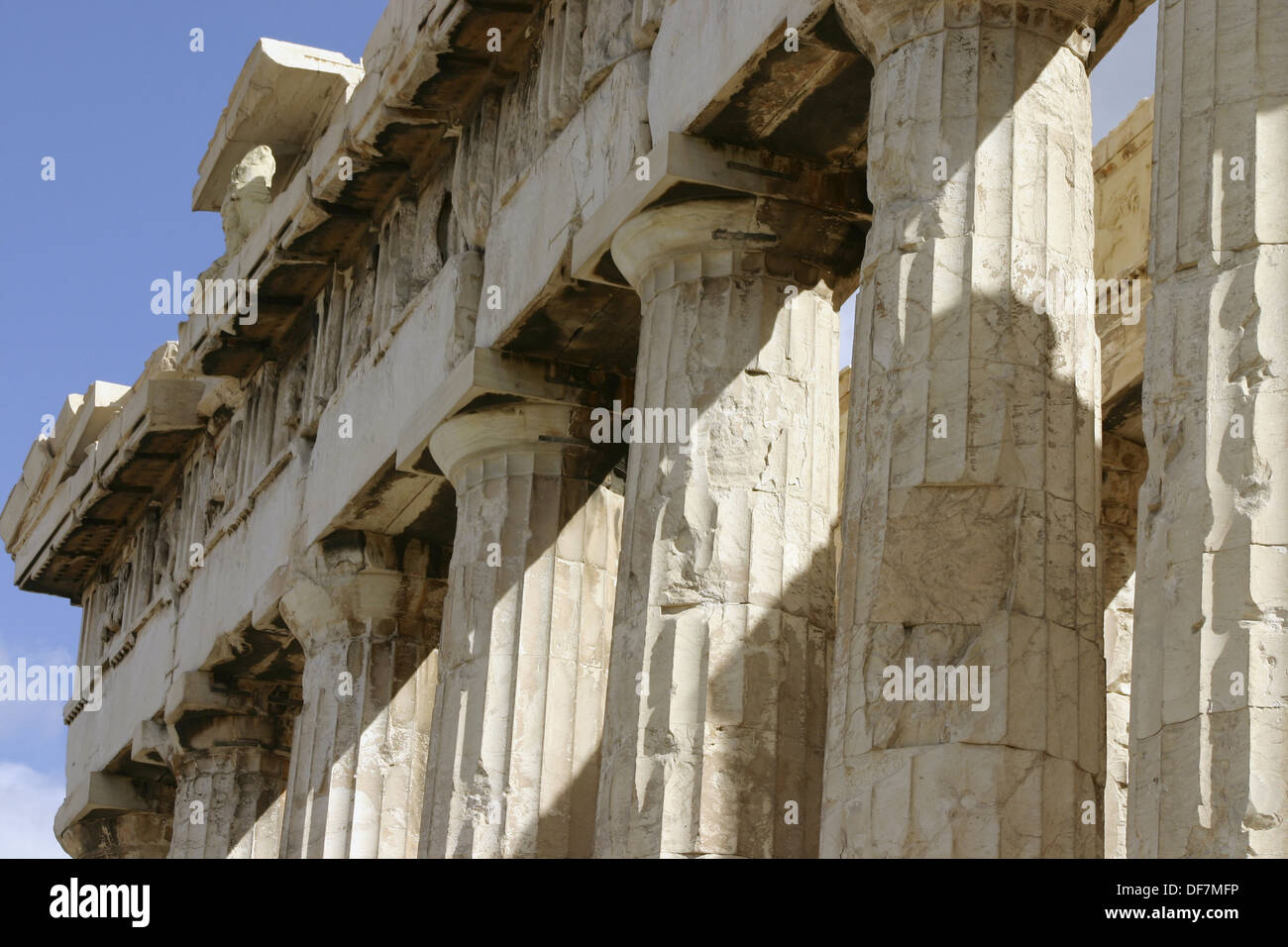 Parthenon columns and roof in shadow, Acropolis, Athens, Greece Stock ...