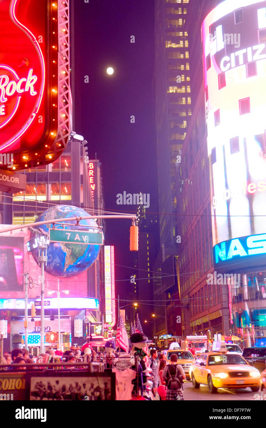 Moon over Times Square New York Stock Photo - Alamy