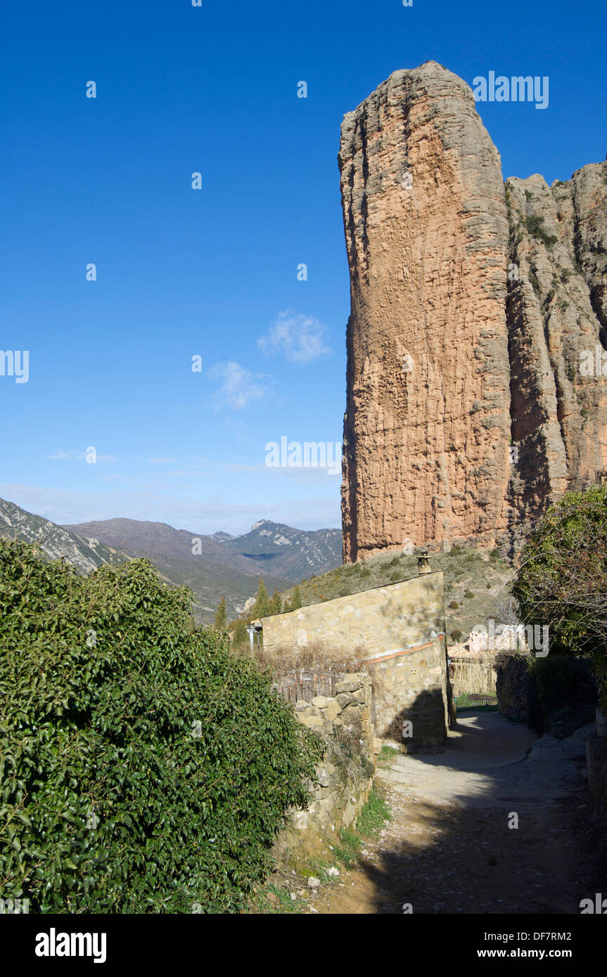 Rock spire known as Pison in Riglos, Huesca, Aragon, Spain Stock Photo ...