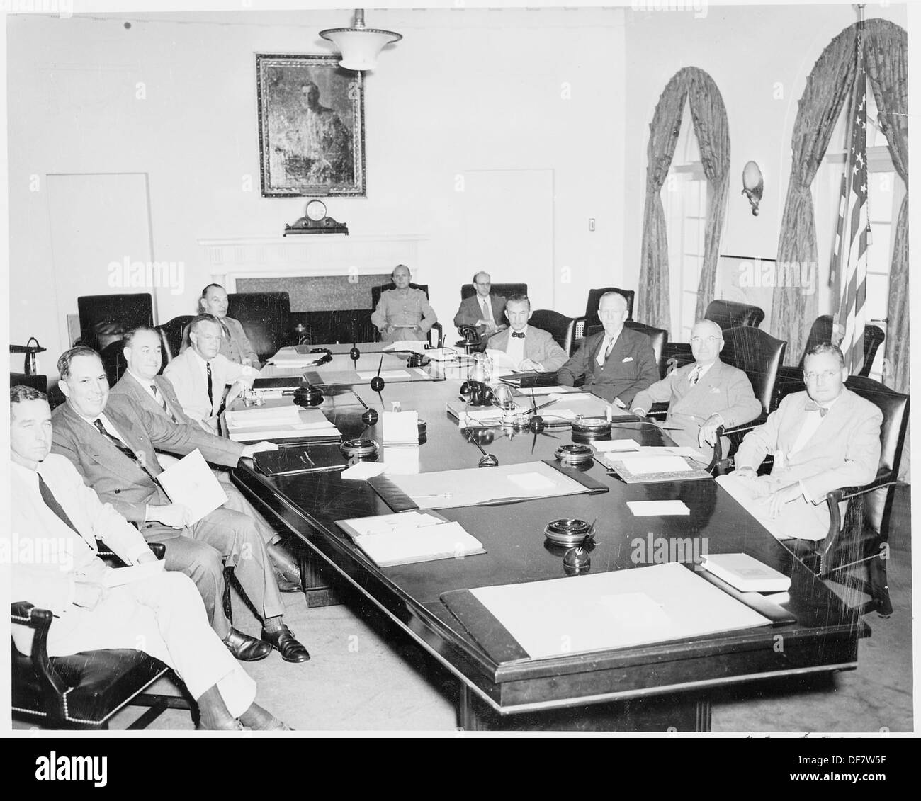 President Truman in the Cabinet Room of the White House with the ...