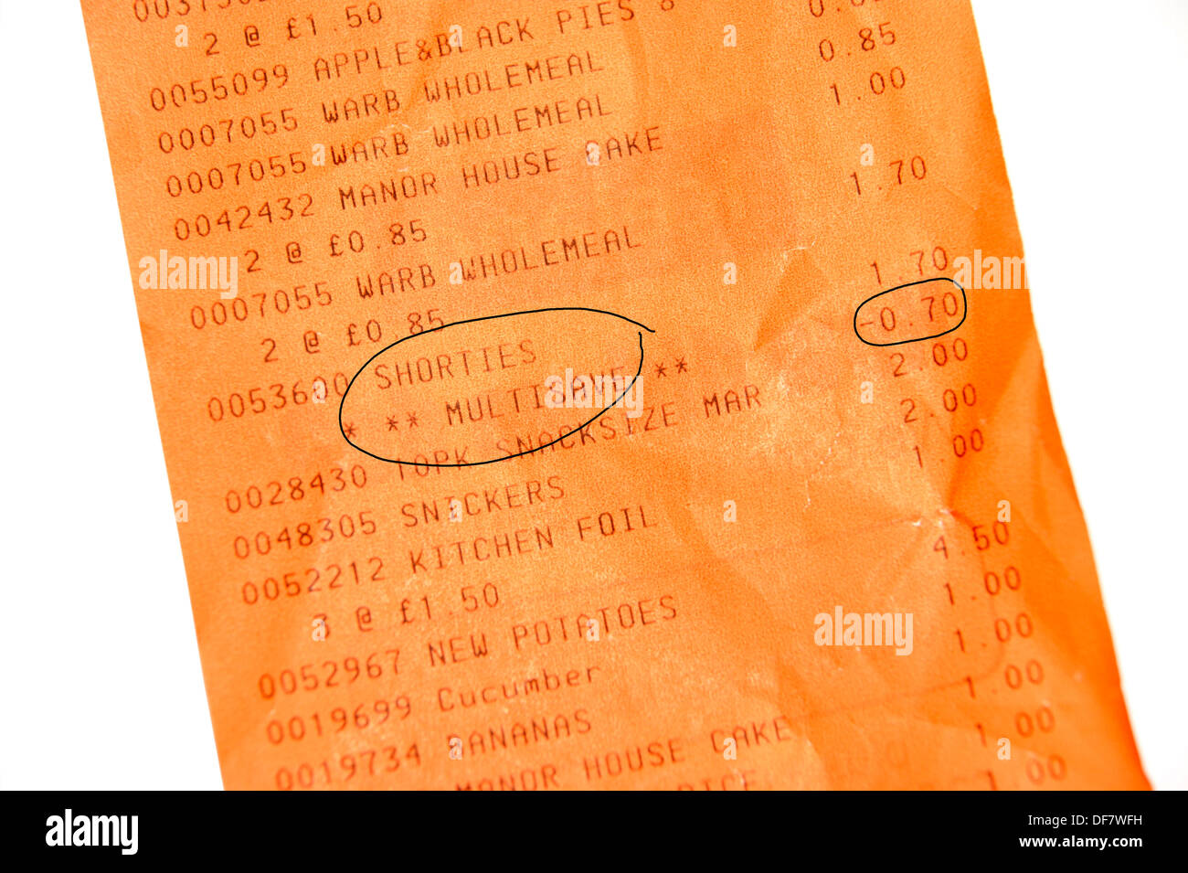 Supermarket shopping bill till receipt showing multisave savings ...