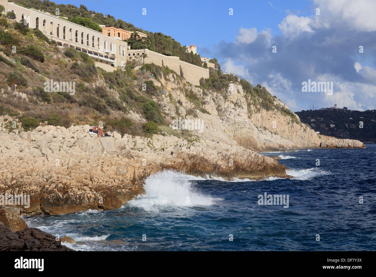 The rocky beach of "Le Cap de Nice" in Nice city, French Riviera Stock ...