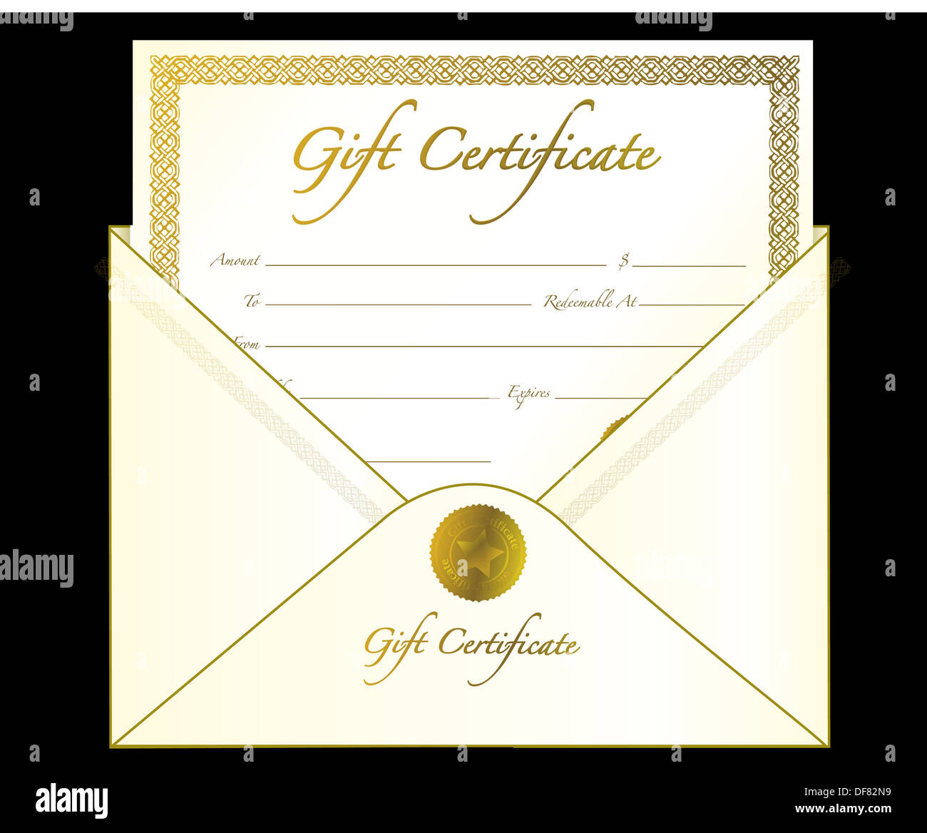 Gold Gift Certificate with golden seal and design border Stock Photo ...