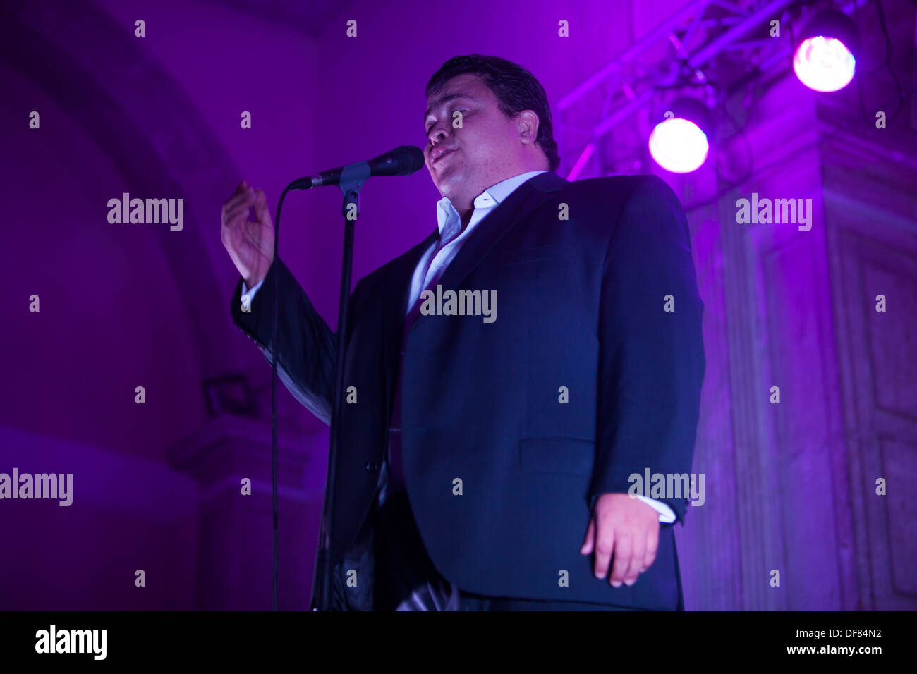 Fado singer Ricardo Ribeiro performing at Caixa Alfama fado festival ...