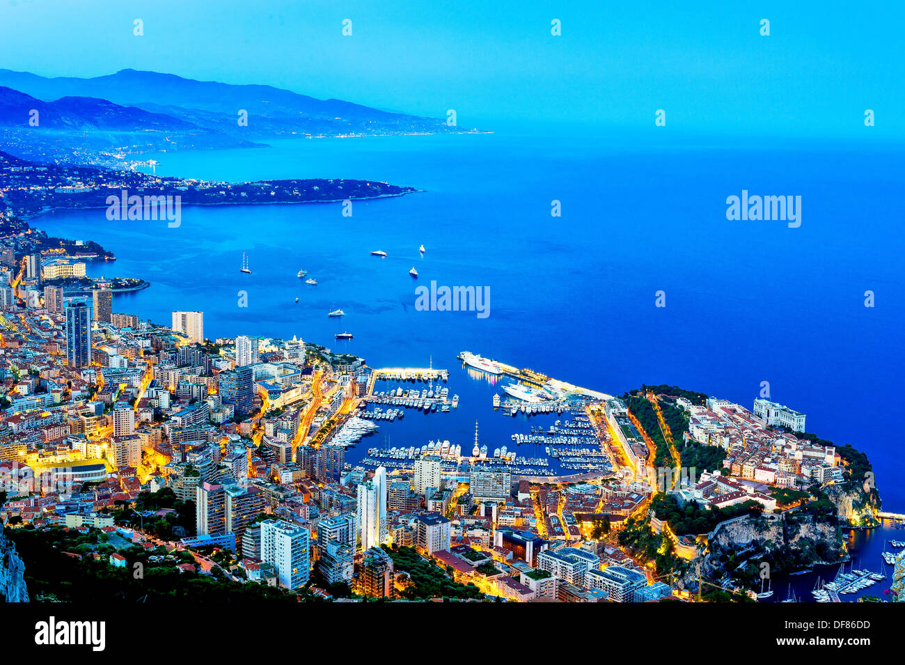 Europe. Principality of Monaco, Monte Carlo at night. Aerial view Stock ...