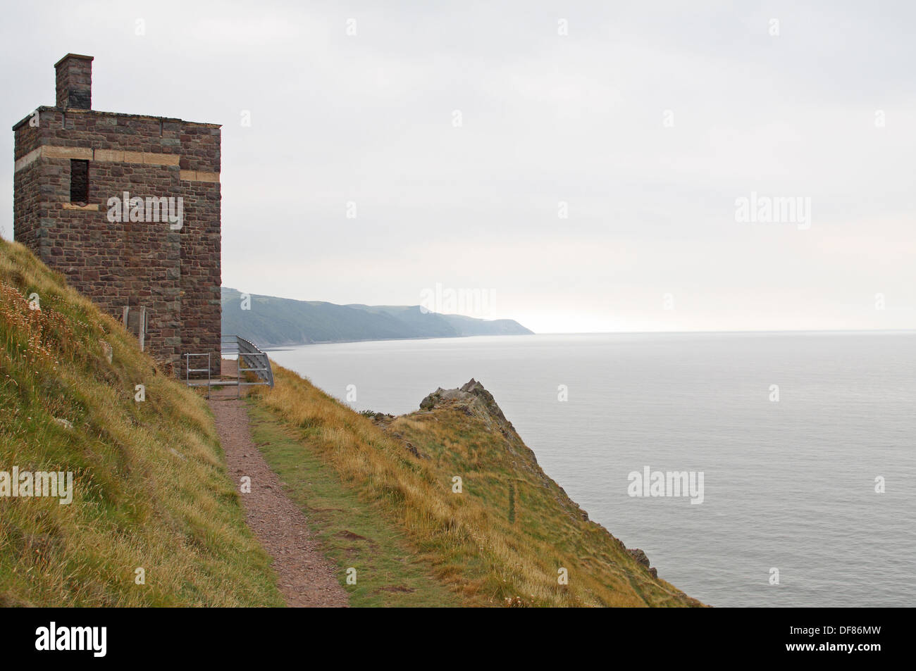 Exmoor National Park: coastguard lookout tower on coastal path ...