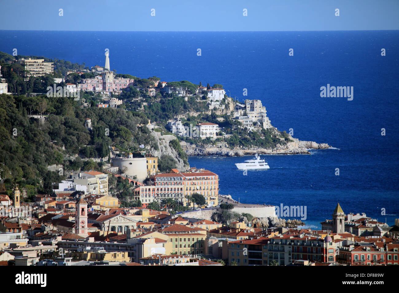 Top view above the city of Nice, the old town and the cape of Nice ...