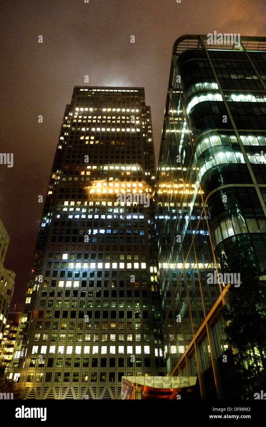 Towerblocks at night. Canary Wharf . London, UK Stock Photo - Alamy