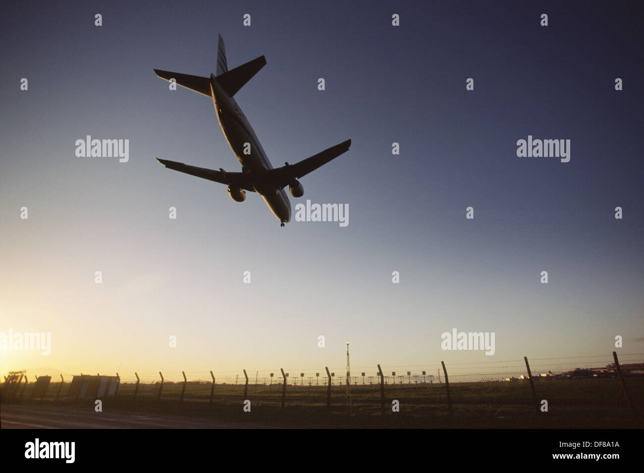 CSA airbus A320 landing at Dublin airport on runway 34 at sunset Stock ...