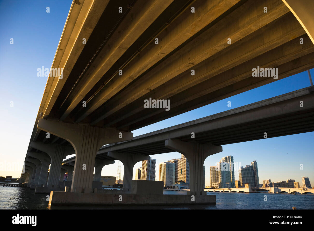 Miami skyline seen from underneath MacArthur Causeway Stock Photo - Alamy