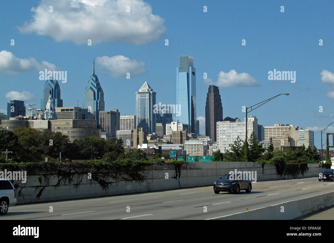 A view from a highway onto the skyline of Philadelphia is pictured on ...