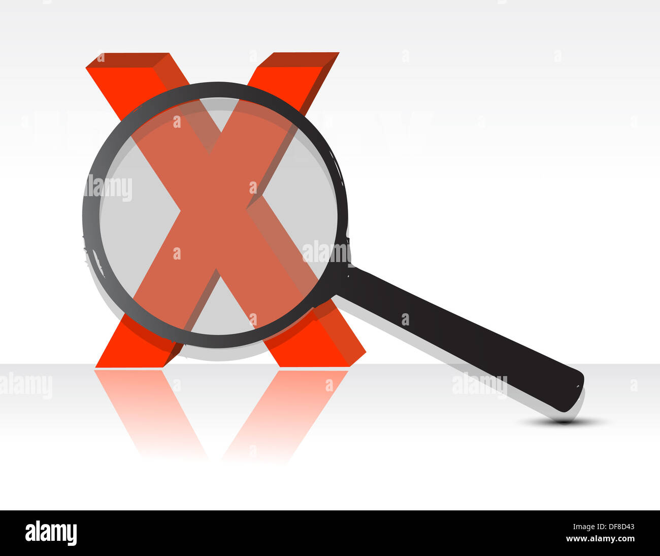 X mark under magnifying glass illustration design Stock Photo - Alamy