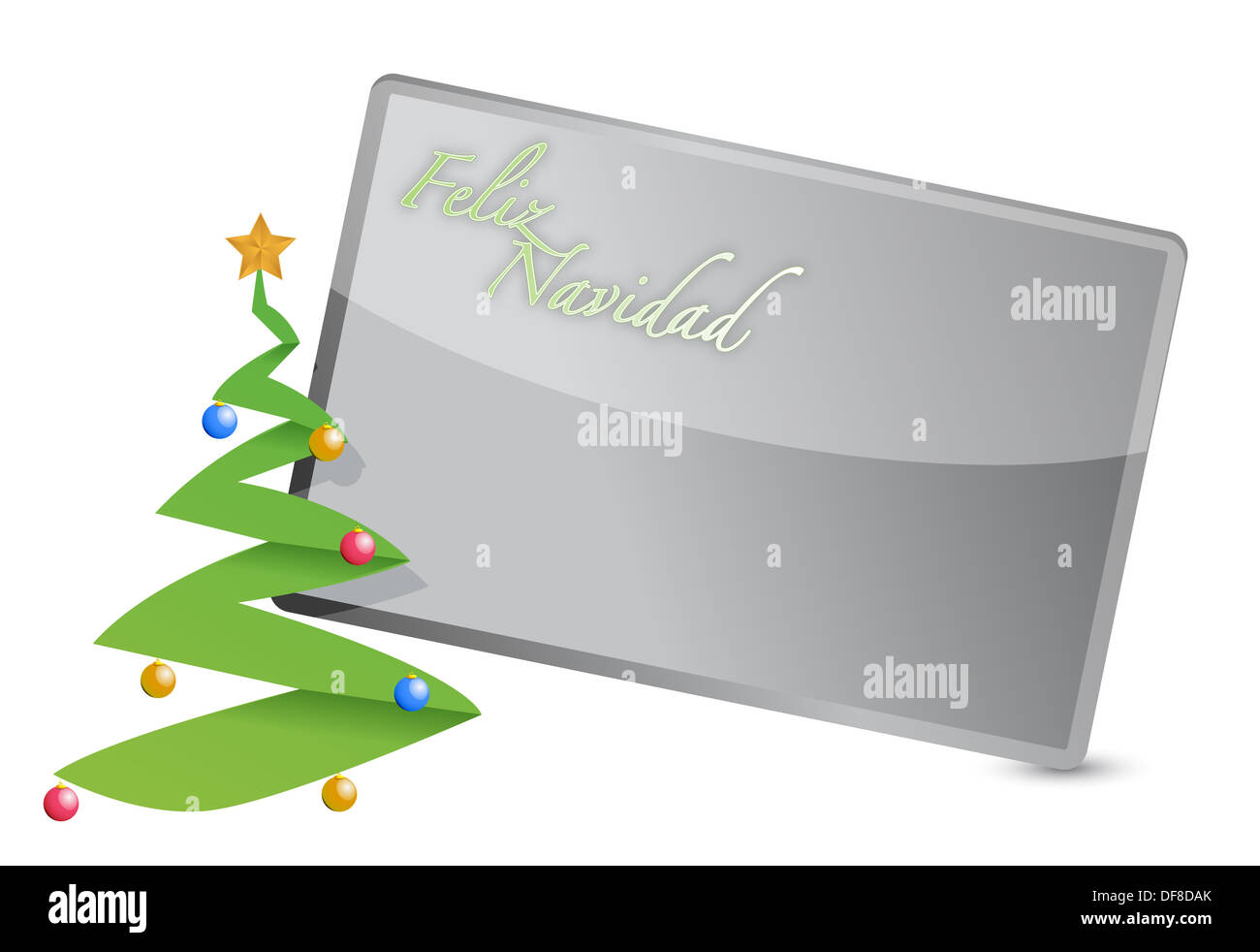 spanish - merry christmas tree card illustration design on white Stock ...