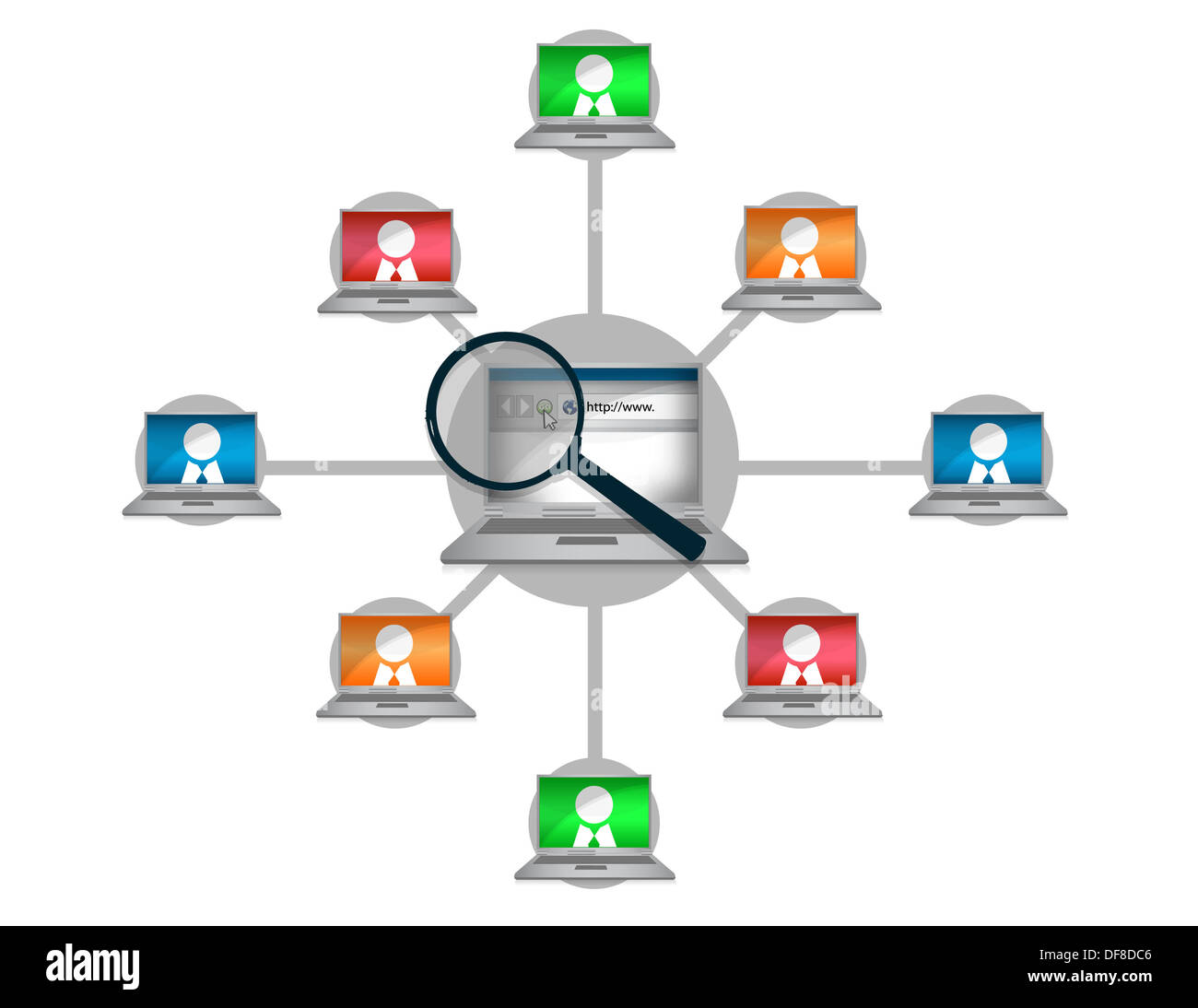 Laptop Networking communication business chart isolated over a white ...