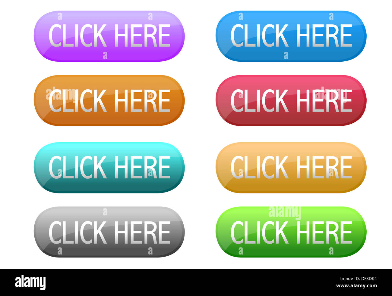 Click here web button in different colors isolated over a white ...