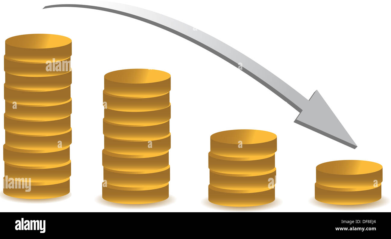 coin graph illustration falling over a white background Stock Photo - Alamy