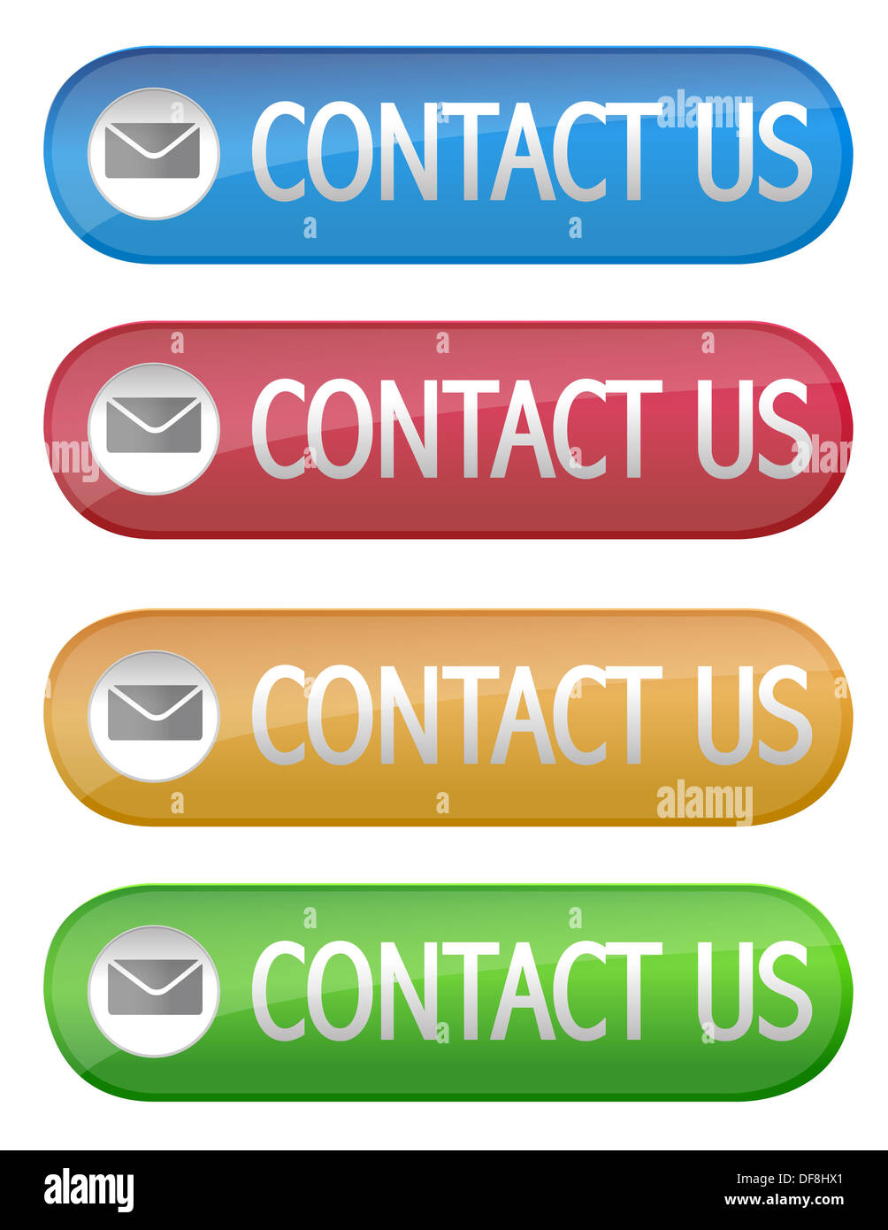 Different color web contact us buttons isolated over a white background ...