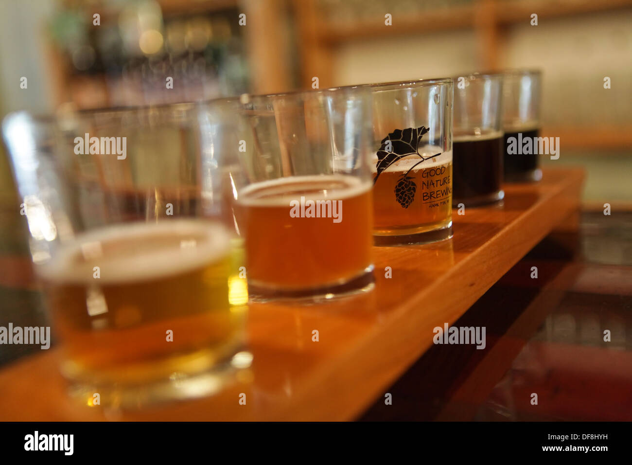 A beer flight is pictured in a bar in Hamilton, NY Stock Photo - Alamy