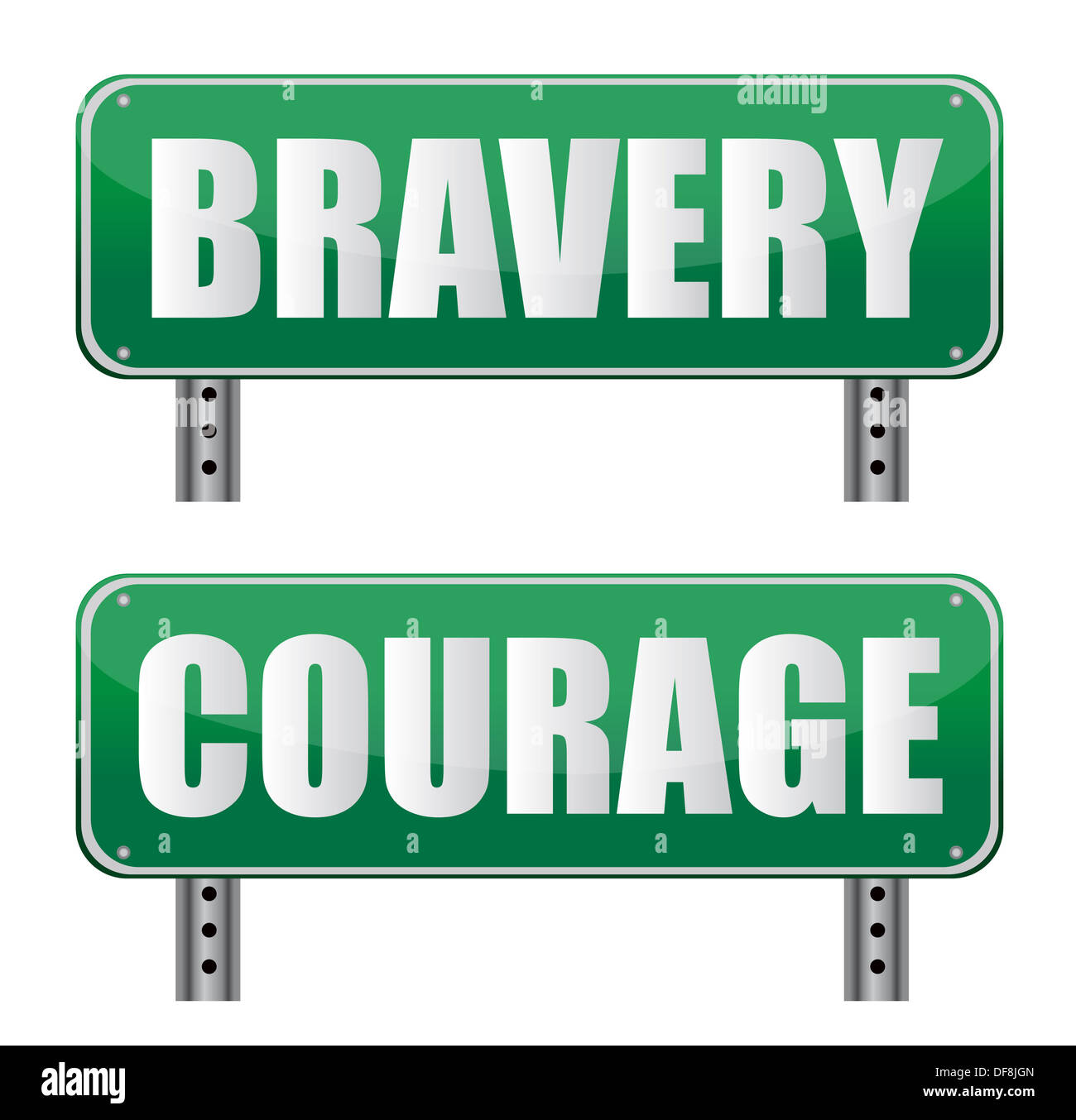 Bravery & Courage road sign isolated on white Stock Photo - Alamy