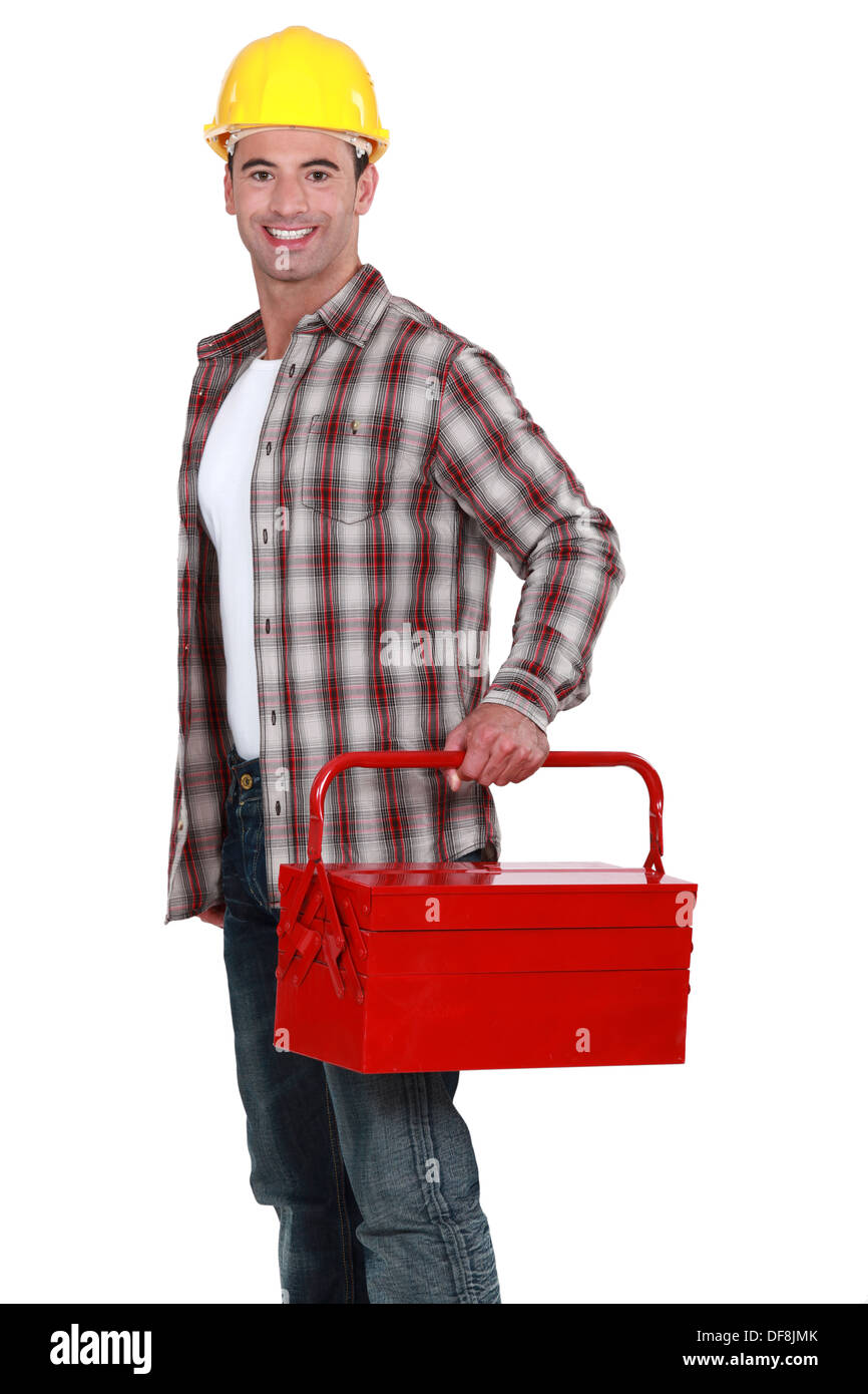 Worker with a toolbox Stock Photo - Alamy